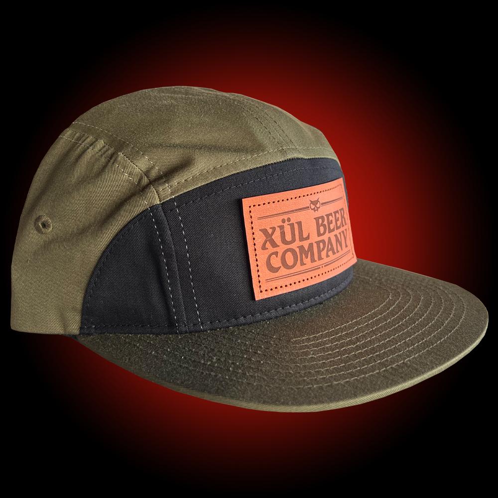 7 Panel Green/Black Hat with Leather Logo Patch | XUL Beer Company